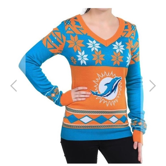 NFL | Sweaters | New Miami Dolphins Womens Big Logo Vneck Sweater Nfl ...
